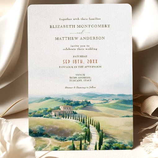 Tuscan Dreamscape Wedding Watercolor Scenery Invitation | Zazzle