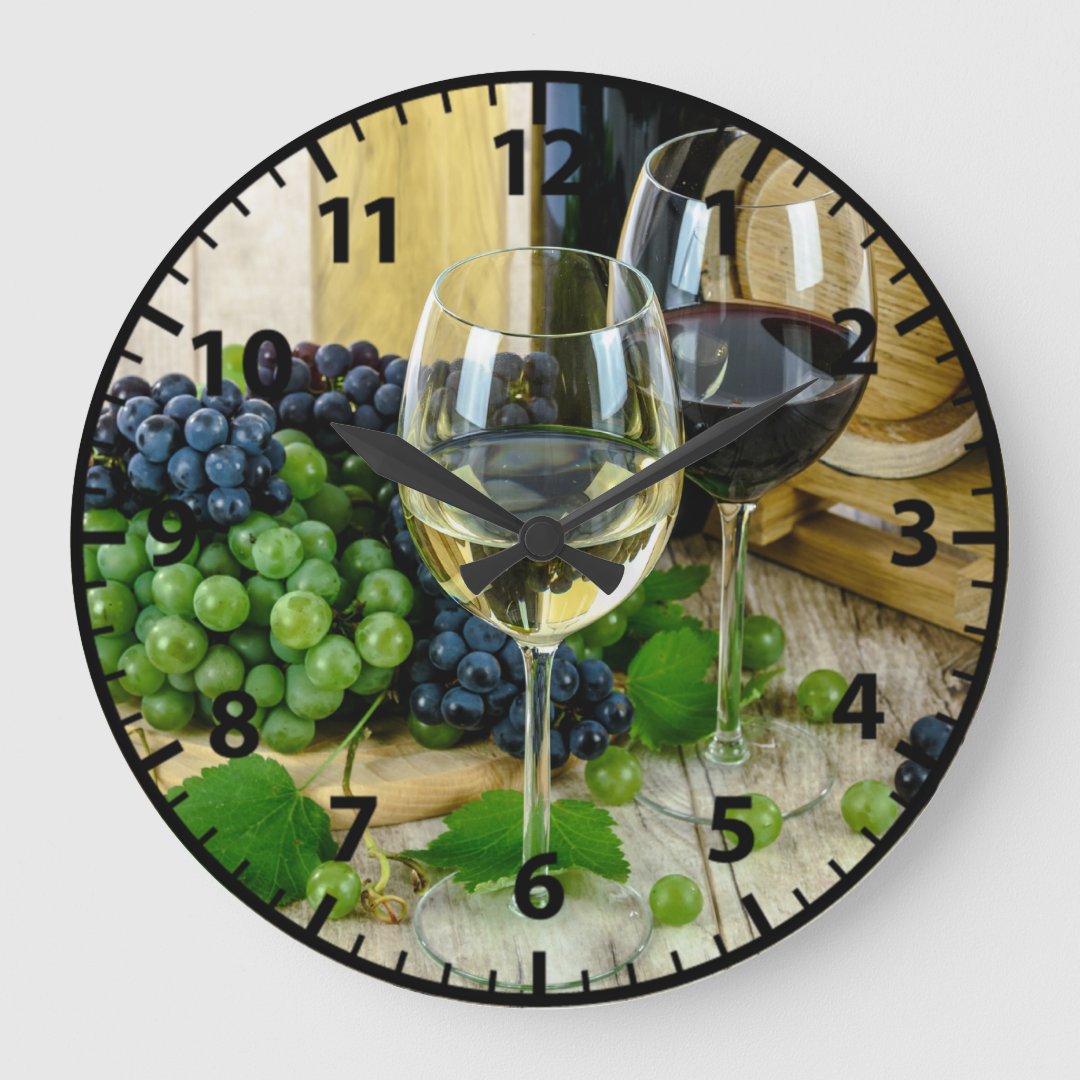 Tuscan Grapes Wine Acrylic Kitchen Wall Clock | Zazzle