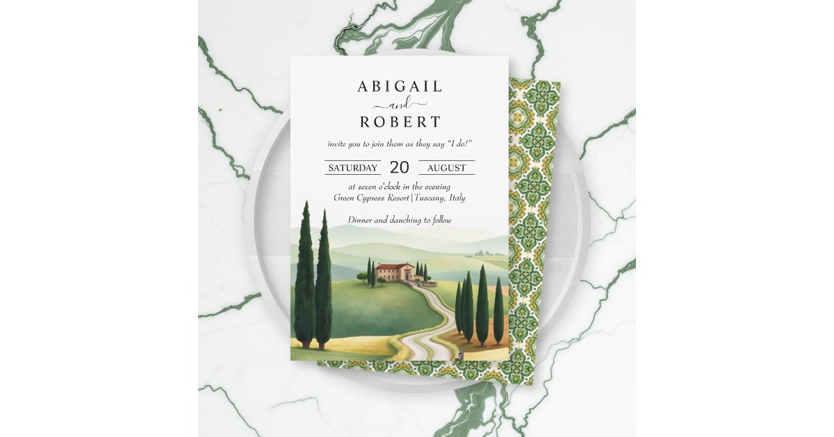Tuscan landscape Italian tile destination wedding Invitation | Zazzle