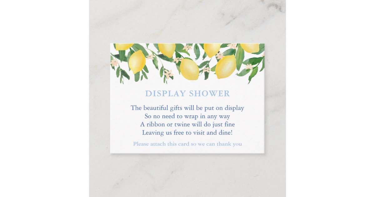 Tuscan Lemons Cobalt Blue Text Display Shower Enclosure Card | Zazzle