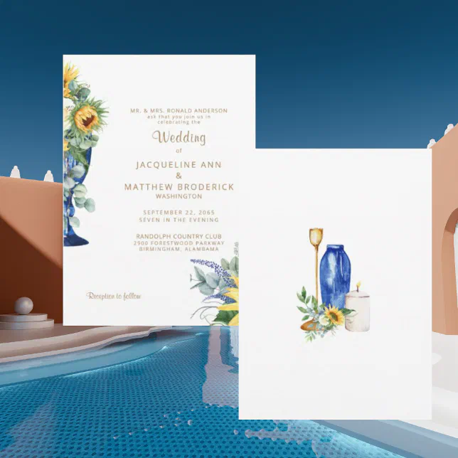 Tuscan Sunflower Bride Parents Wedding Gold Text Invitation | Zazzle