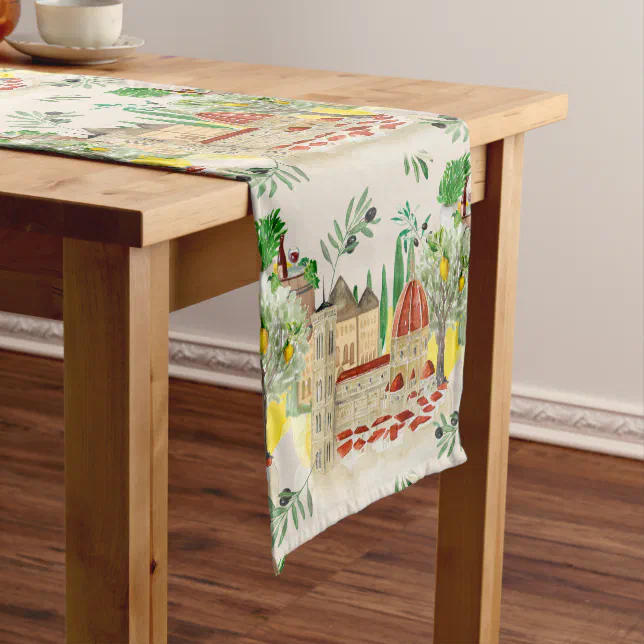 Tuscan,Tuscany,Italy,olives,lemons, Short Table Runner | Zazzle