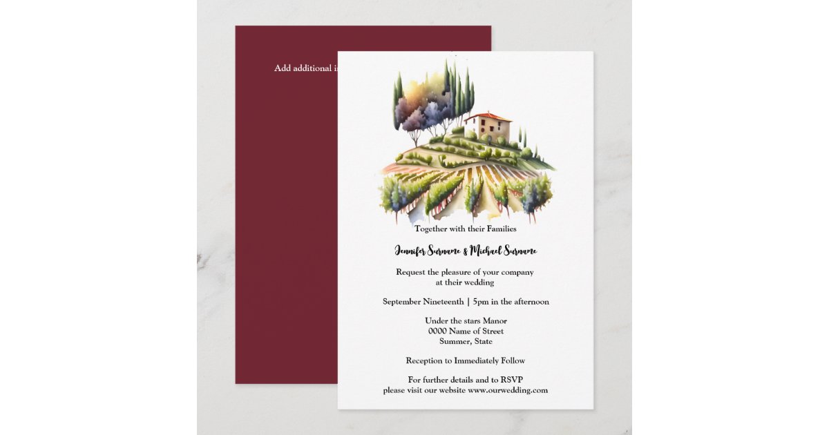 Tuscan watercolor villa Tuscan winery Italian vino Invitation | Zazzle