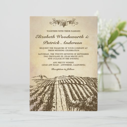 Tuscan Winery Vintage Vineyard Wedding Invitations | Zazzle