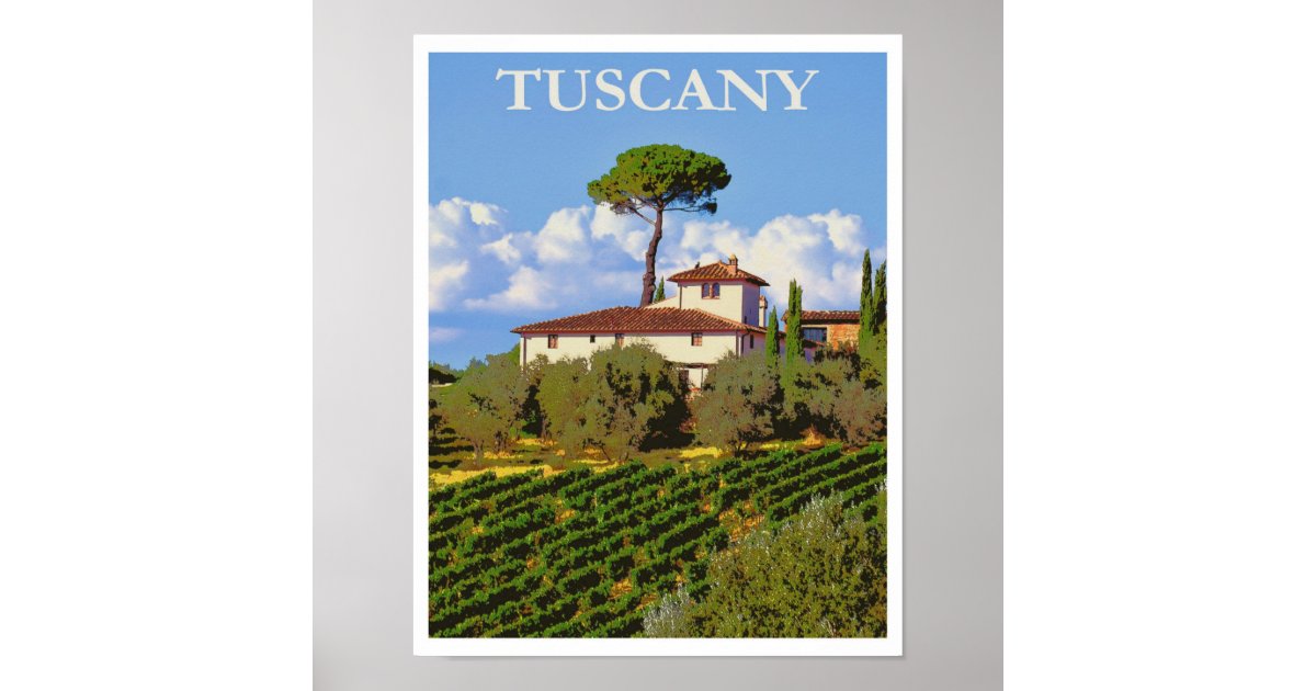 Tuscany Italy Italian Villa Retro Vintage Travel Poster | Zazzle