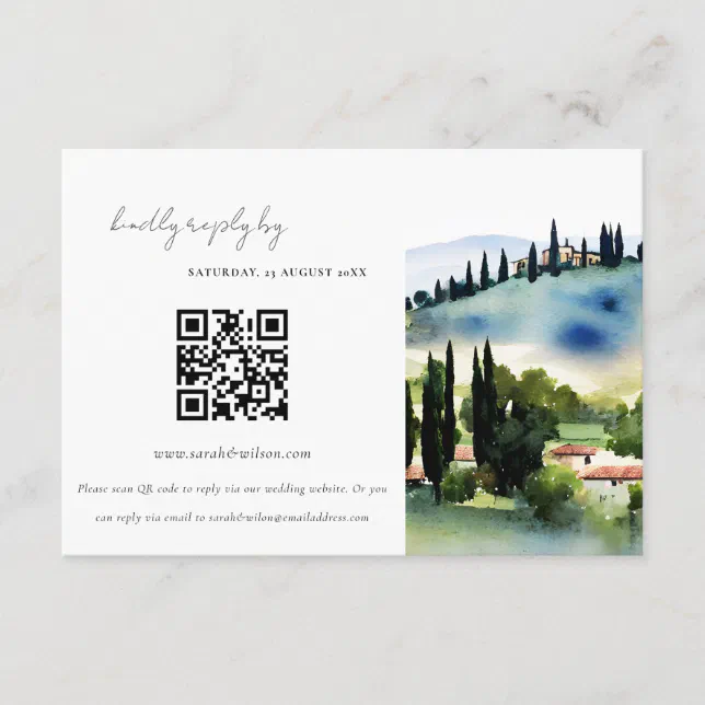 Tuscany Italy Landscape Wedding QR Code RSVP Enclosure Card | Zazzle