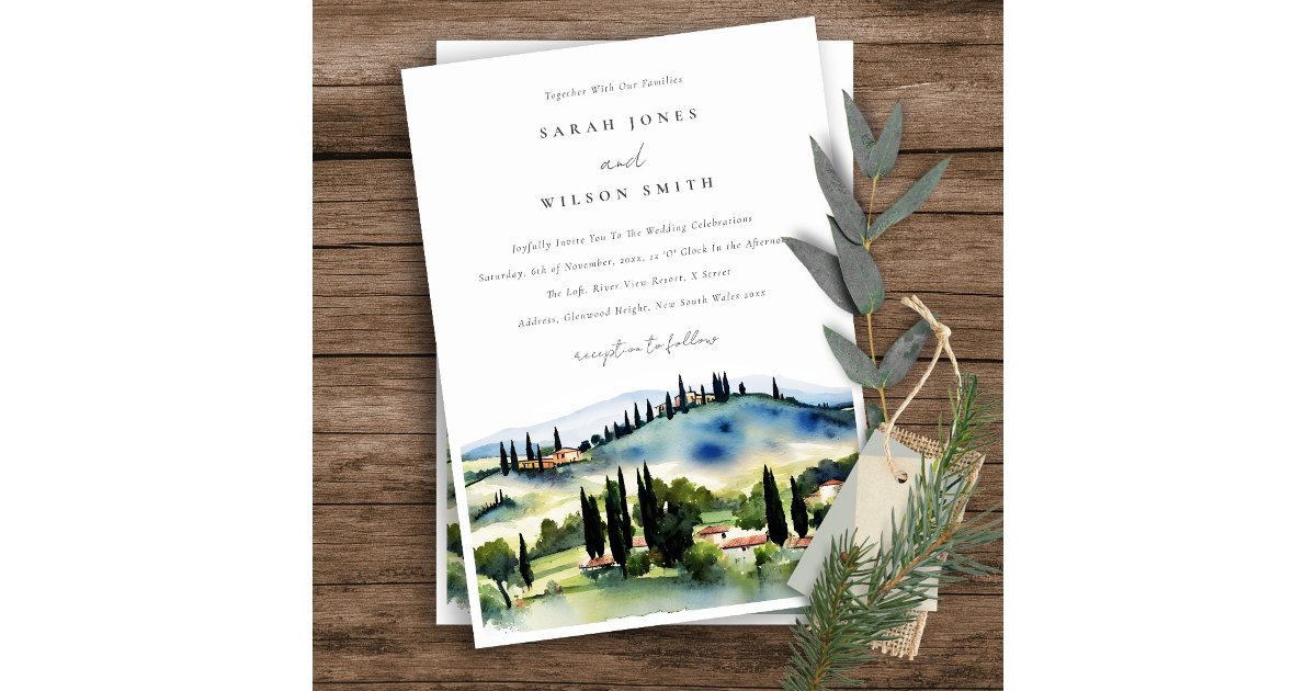 Tuscany Italy Watercolor Landscape Wedding Invitation | Zazzle