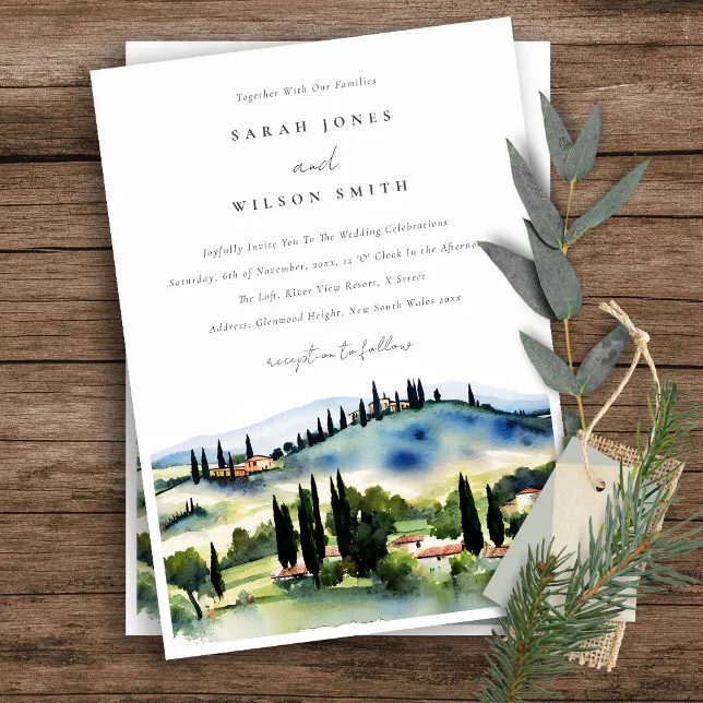 Tuscany Italy Watercolor Landscape Wedding Invitation | Zazzle