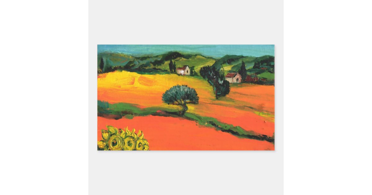 TUSCANY LANDSCAPE WITH SUNFLOWERS RECTANGULAR STICKER | Zazzle