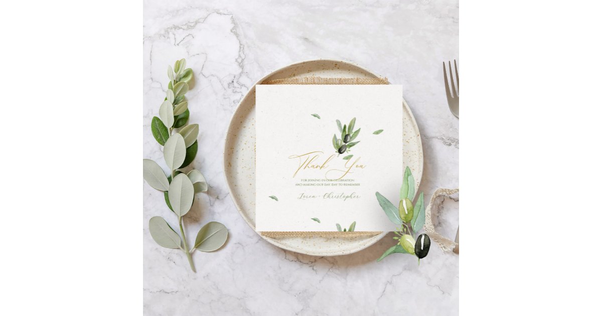 Tuscany Olive Leaves Branch-Thank You card | Zazzle