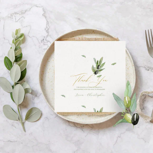Tuscany Olive Leaves Branch-Thank You card | Zazzle