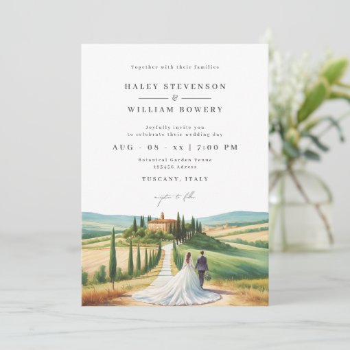Tuscany Watercolor Illustration Skyline Wedding Invitation | Zazzle