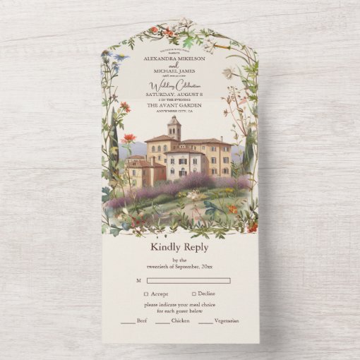 Tuscany Watercolor Italy Destination Wedding All In One Invitation | Zazzle