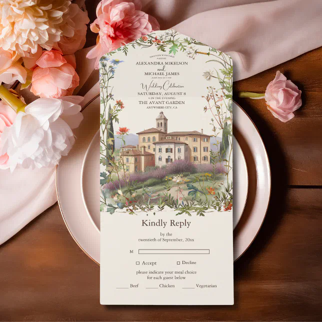 Tuscany Watercolor Italy Destination Wedding All In One Invitation | Zazzle