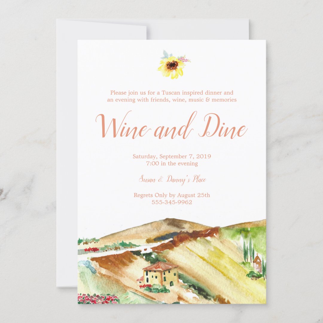 Tuscany Wine and Dine Dinner Party Invitation | Zazzle