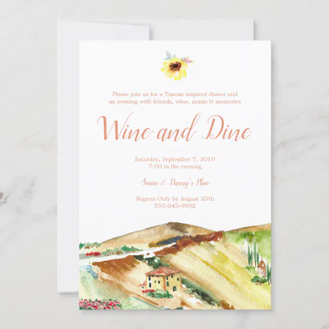 Tuscany Wine and Dine Dinner Party Invitation | Zazzle