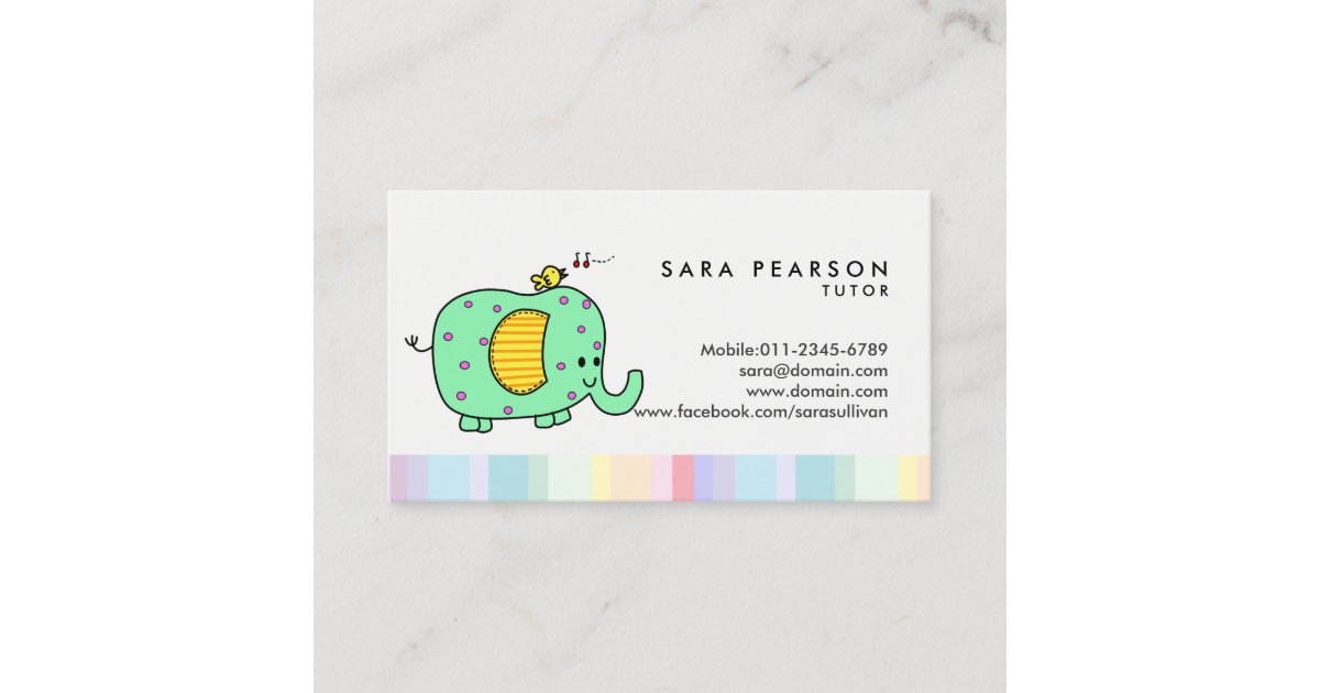 Tutor Cute Spotty Elephant Business Card | Zazzle