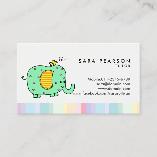 Tutor Cute Spotty Elephant Business Card | Zazzle