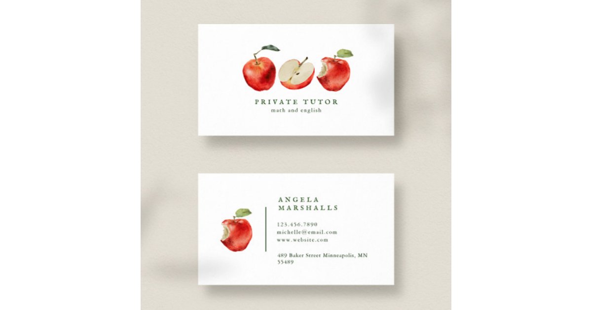 Tutor Teacher Apples Business Card | Zazzle