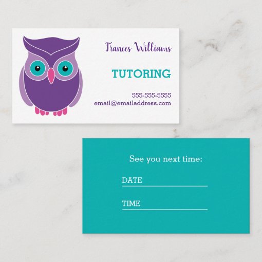 Tutoring Appointment Reminder Purple Owl | Zazzle