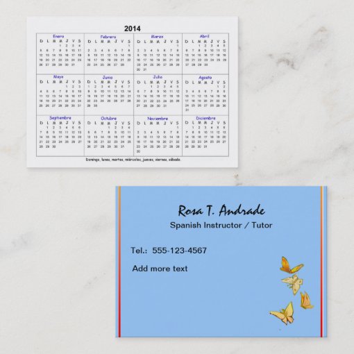 Tutoring Business Cards with Spanish Calendar | Zazzle