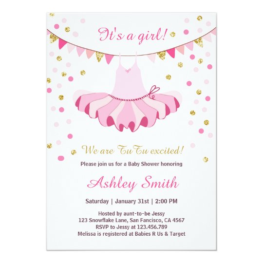 TuTu Baby Shower Invitation Girl Pink Gold Glitter | Zazzle.com