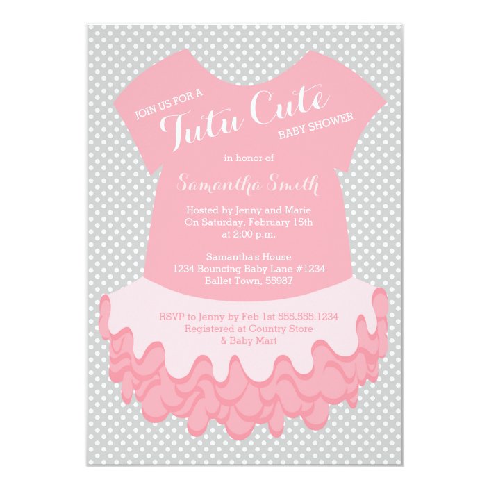 Tutu Cute Baby Shower Invitation Pink and Grey | Zazzle.com
