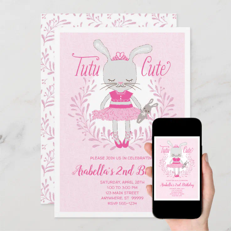Tutu Cute Bunny Birthday Invitation | Zazzle