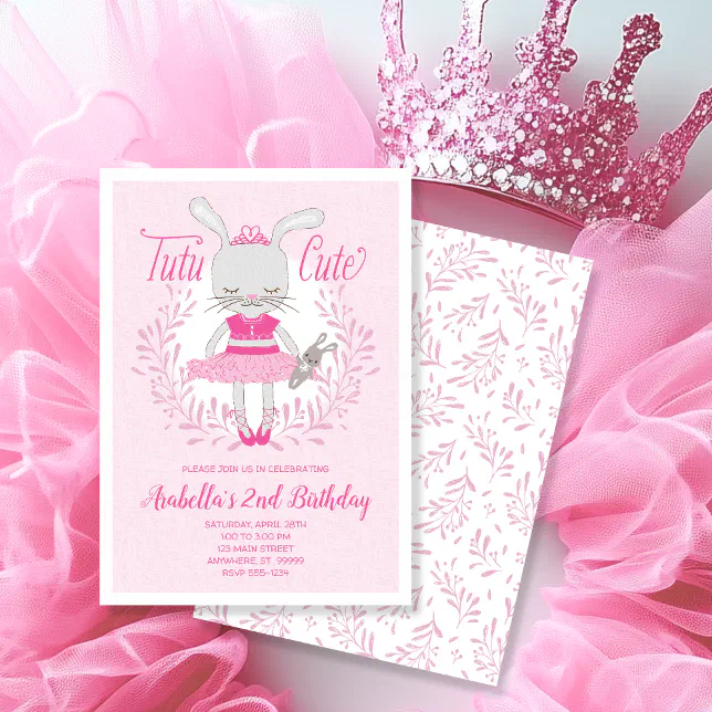 Tutu Cute Bunny Birthday Invitation | Zazzle