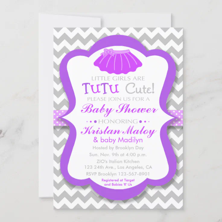 Tutu Cute Purple Baby Shower Invitation | Zazzle