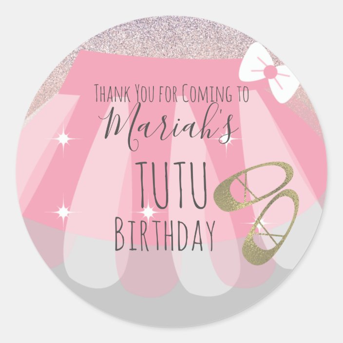 Tutu Girl's Birthday Party Pink Thank You Classic Round Sticker ...