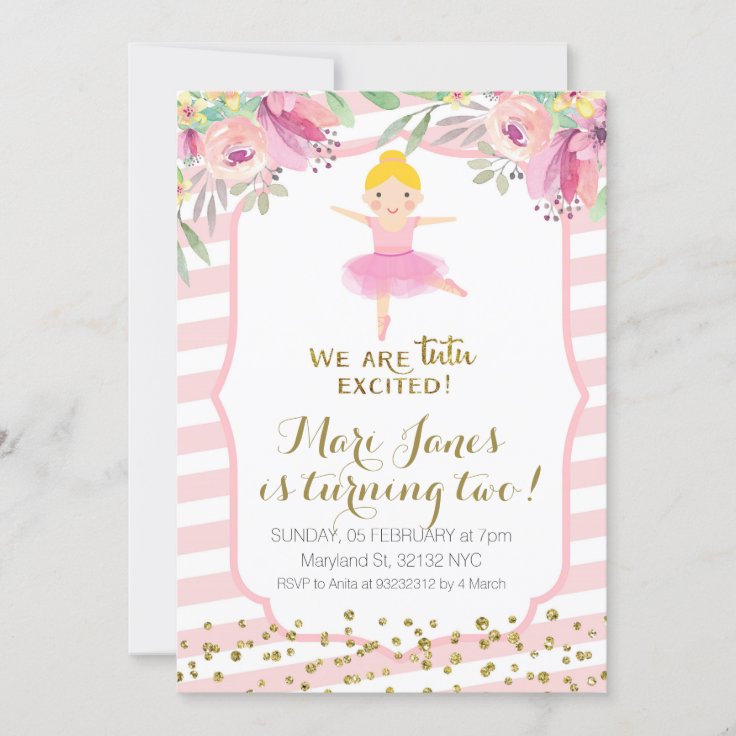 tutu pink girl birthday invitation | Zazzle