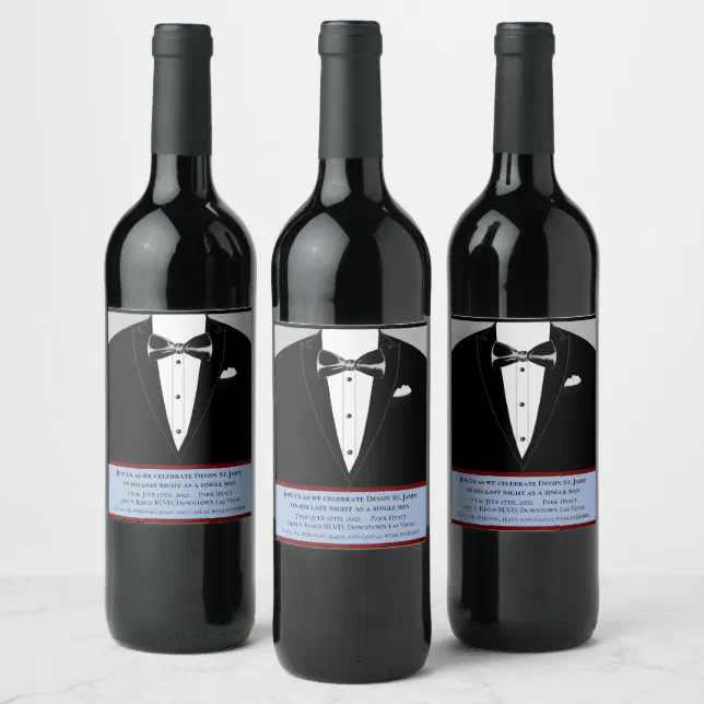 Tuxedo bachelor party invitation labels | Zazzle