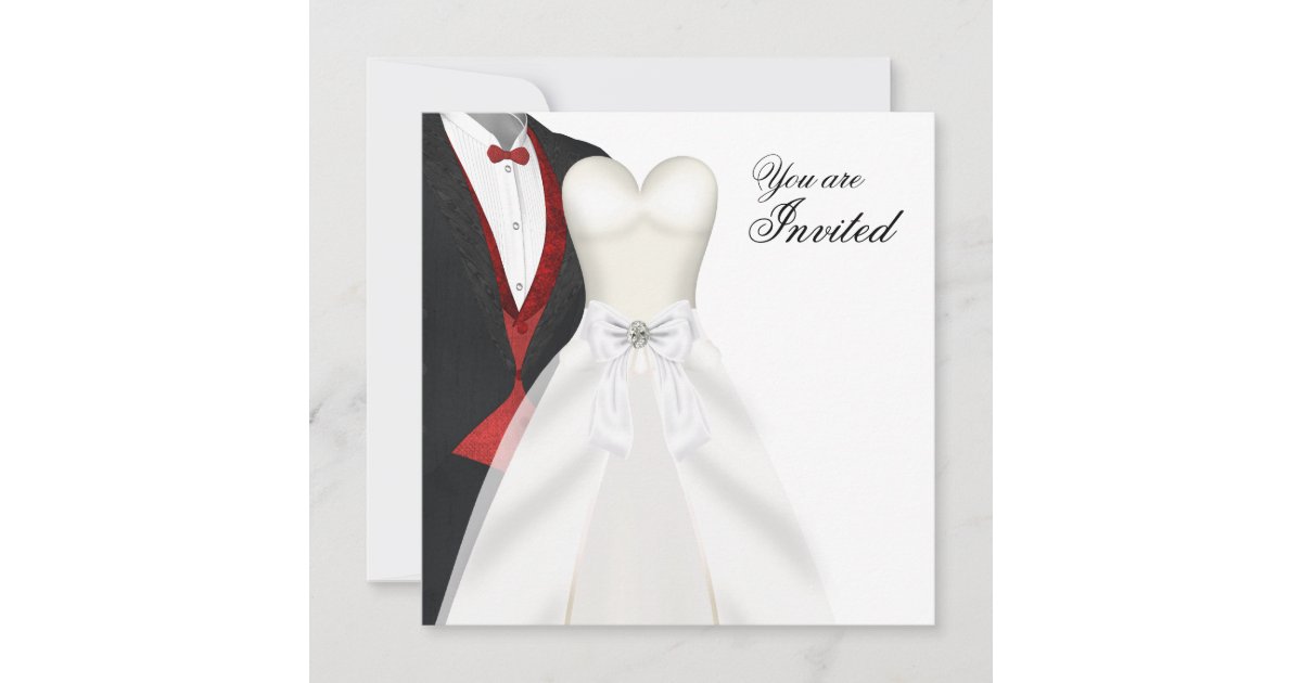 Tuxedo Ball Gown Black Tie Party Invitations | Zazzle