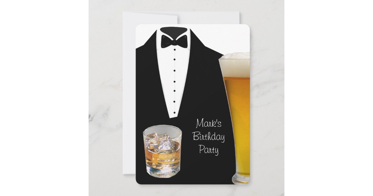 Tuxedo Birthday Party Beer Scotch Invitation | Zazzle