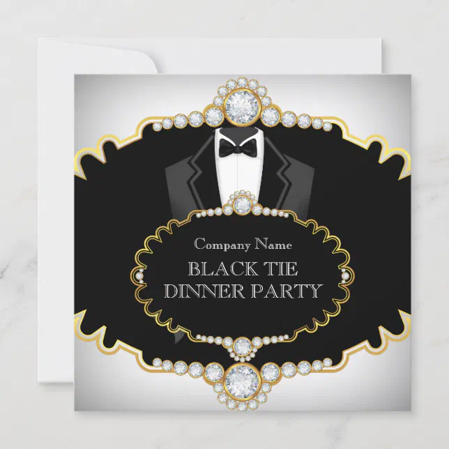 Tuxedo Black Tie Dinner Party White Gold Invitation | Zazzle