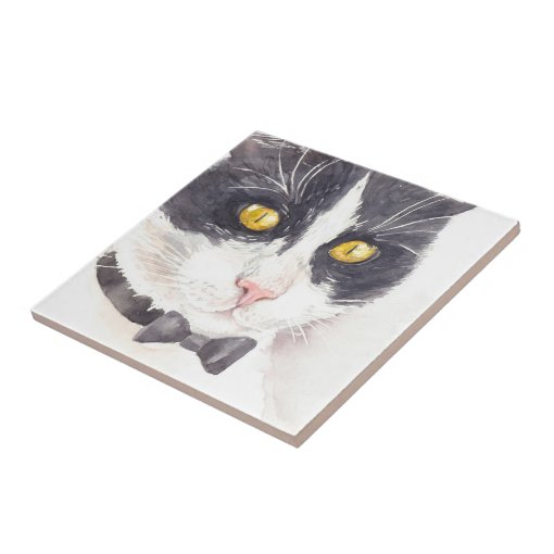 Tuxedo cat ceramic tile | Zazzle