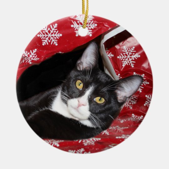 Tuxedo cat Christmas Ceramic Ornament | Zazzle.com