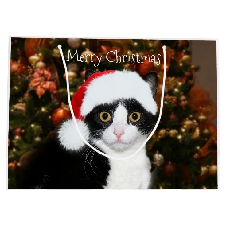 Tuxedo cat Christmas Large Gift Bag | Zazzle
