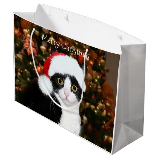 Tuxedo cat Christmas Large Gift Bag | Zazzle