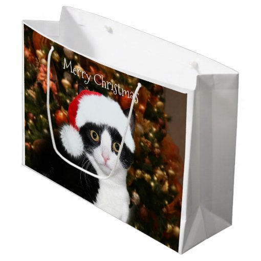 Tuxedo cat Christmas Large Gift Bag | Zazzle