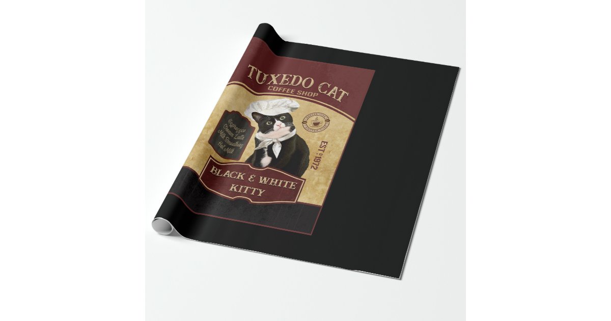 Tuxedo Cat Coffee Wrapping Paper | Zazzle