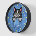 Tuxedo Cat in Faux Denim Pocket with Custom Name Clock | Zazzle