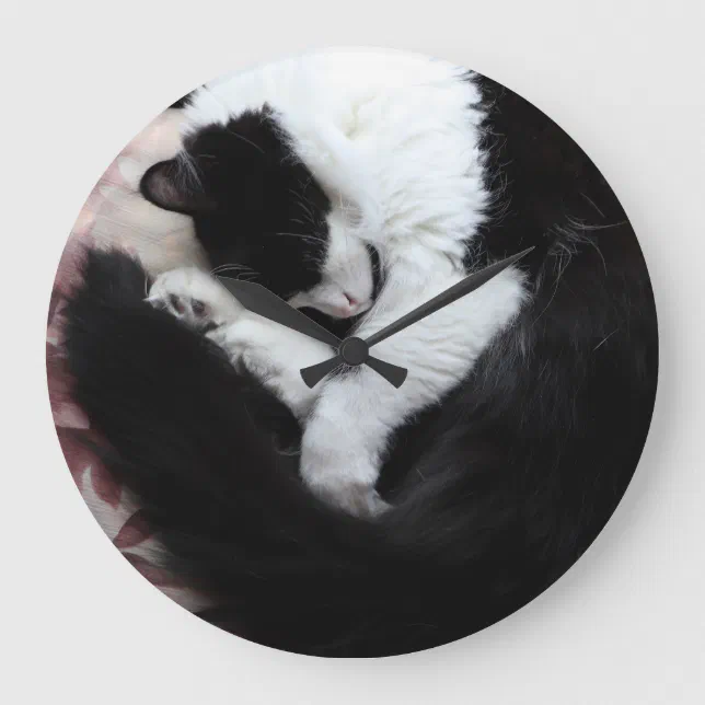 Tuxedo Cat Kitty Cats Black and White Caturday Large Clock | Zazzle