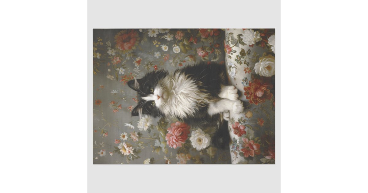 Tuxedo Cat Vintage Decoupage Tissue Paper | Zazzle