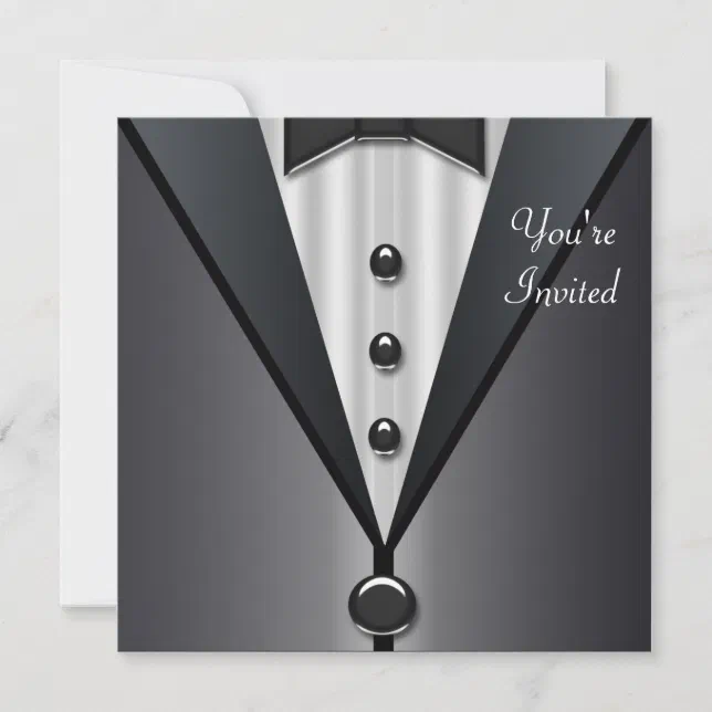 Tuxedo Party Dress Black Tie Formal Party Invitation | Zazzle