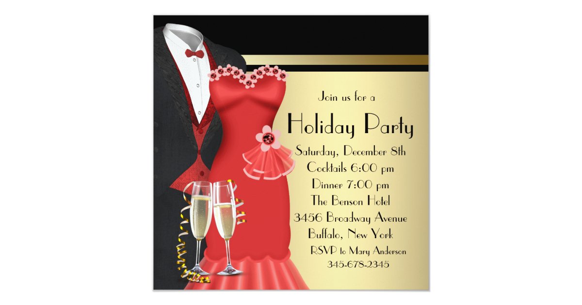 Tuxedo Red Dress Elegant Christmas Invitation | Zazzle.com
