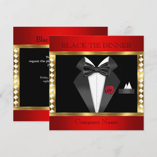 Tuxedo Red Gold Black Tie Formal Party Invitation | Zazzle