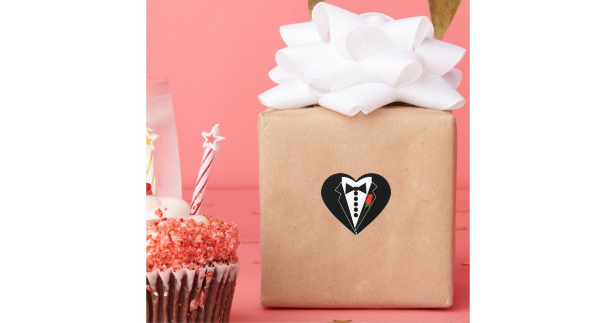 Tuxedo Sticker Heart Shape Sticker | Zazzle