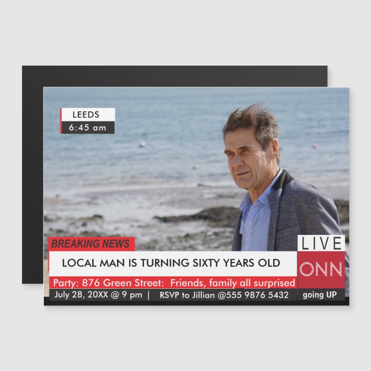 TV News Mens Funny Birthday Magnetic Invitation | Zazzle